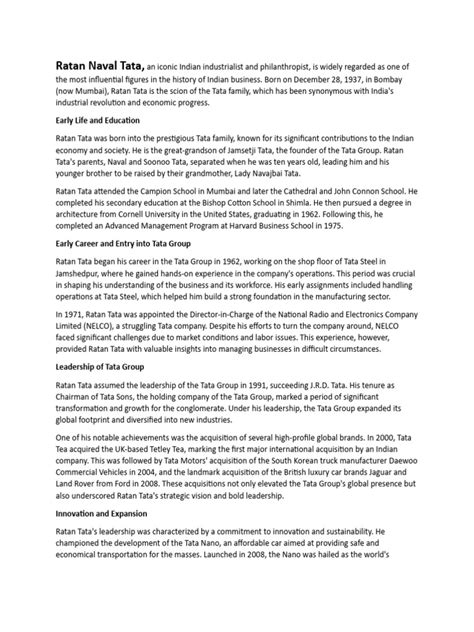 Ratan Naval Tata Bio Pdf Economies
