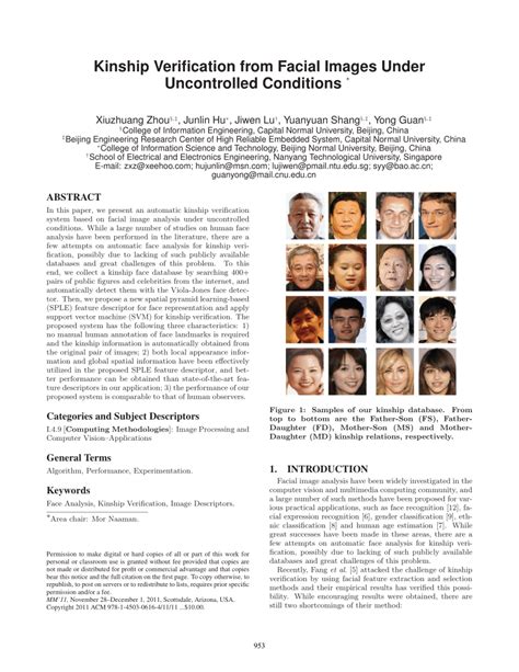 Pdf Kinship Verification From Facial Images Under Uncontrolled Conditions