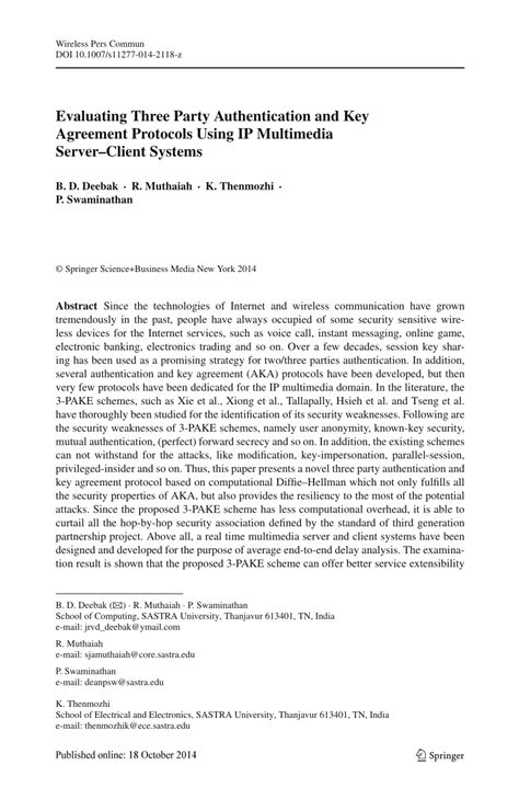pdf evaluating three party authentication and key agreement protocols