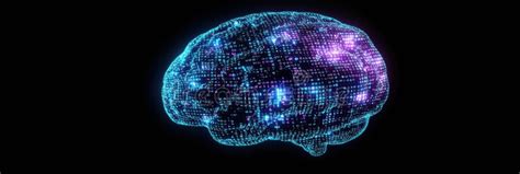 a complex brain representation showcases glowing digital grids and