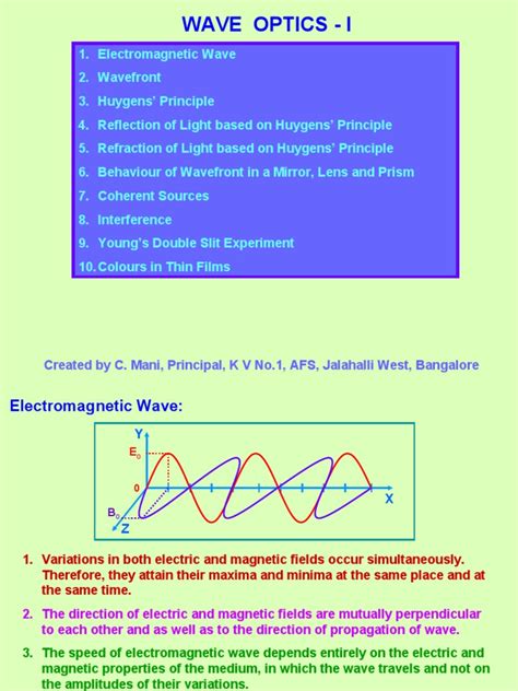Wave Optics I Created By C Mani Principal K V No 1 Afs Jalahalli West Bangalore Pdf