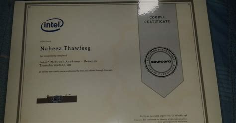 Naheez Thawfeeg S Blog Printed The Intel Course Certificate Given By
