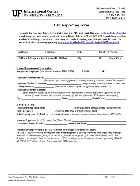Opt Reporting Form Ufic Iss Ufic Pdf Business