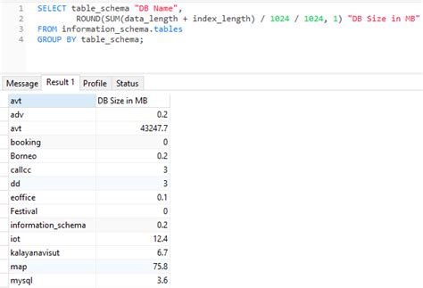 รวมคำสั่งที่ใช้สำหรับ Mysql Script สำหรับดูว่าพื้นที่บน Db By