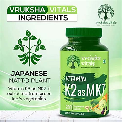 Buy Vruksha Vitals Vitamin K2 As Mk7 55mcg Per Tablet 250 Tablets