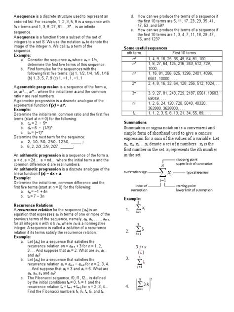 sequence sigma and pi docx summation recurrence relation