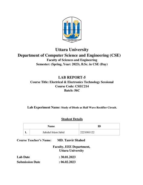 Lab Report On Half Wave Rectifier Papers Basic Electronics Docsity