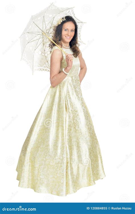 Beautiful Woman In Golden Dress Stock Image Image Of Admirable