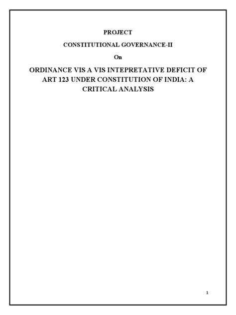 Ordinance Vis A Vis Intepretative Deficit Of Art 123 Under Constitution