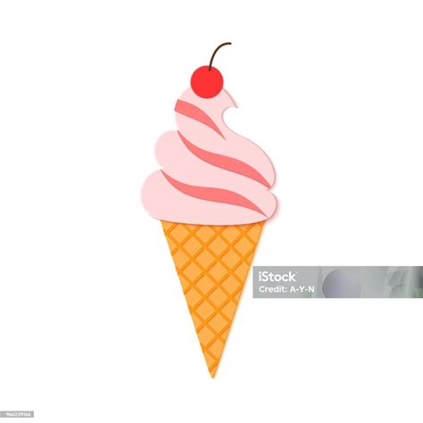 체리 과일 아이스크림 Trandy 종이에 와플 콘에 컷 스타일 패키지 디자인에 대 한 흰색 배경에 공예 맛 있는 밝은 여름