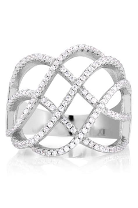 Simulated Diamond Lattice Swirl Silver Ring Silver Rings Statement