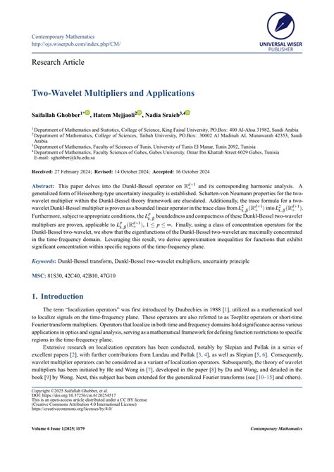 Pdf Two Wavelet Multipliers And Applications
