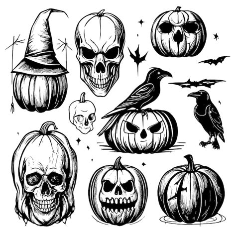 Premium Vector Large Set Of Halloween Sketches White Background