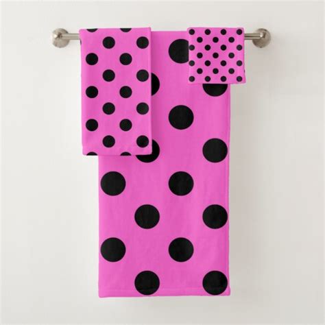 Pink And Black Polka Dots Dot Bath Towel Set