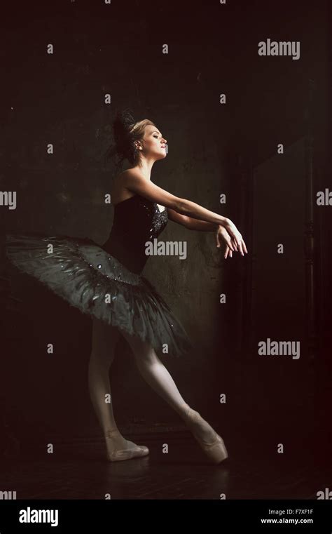 Portrait Of The Ballerina In The Role Of A Black Swan On Back