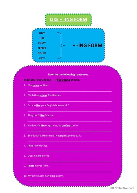 Like Ing English Esl Worksheets Pdf And Doc