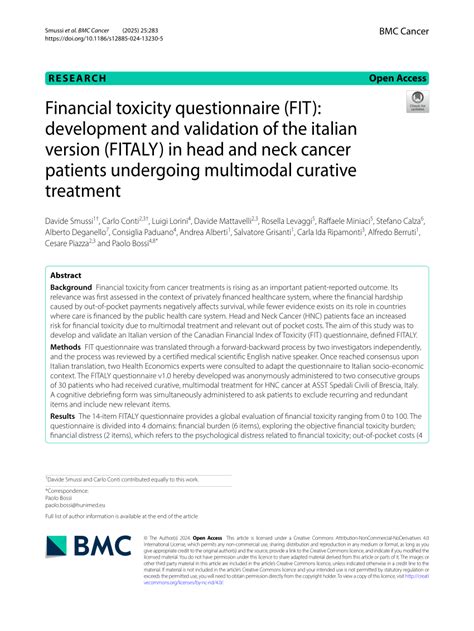 Pdf Financial Toxicity Questionnaire Fit Development And