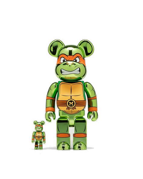 Medicom Bearbrick 100 400 Tmnt Michelangelo Chrome Green Toys Medicom