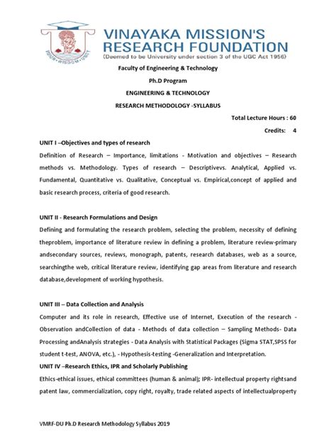 Revised Syllabus For Research Methodology Pdf Gel Electrophoresis Intellectual Property