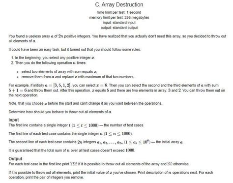 Solved C Array Destruction Time Limit Per Test Second Chegg