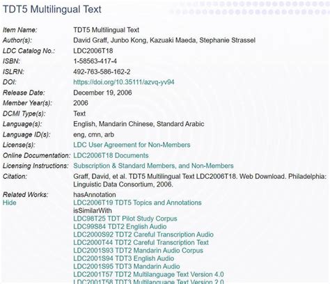 tdt5 multilingual text数据集介绍，官网编号ldc2006t18 知乎