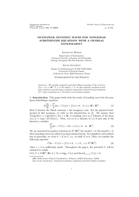 Pdf Multi Peak Standing Waves For Nonlinear Sch Odinger Equations With A General Nonlinearity