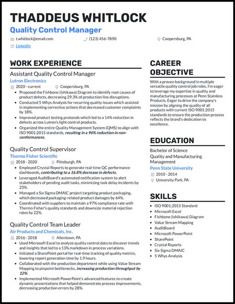 5 Quality Control Resume Examples Working For 2025