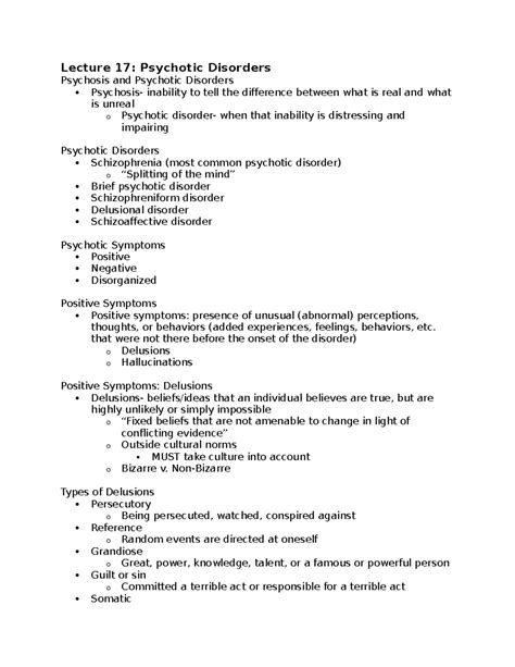 Abnormal Psychology Lecture 17 Psychotic Disorders Lecture 17