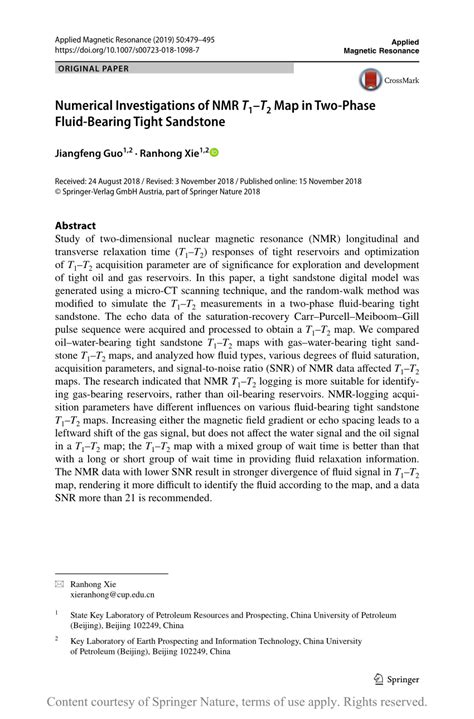 Numerical Investigations Of Nmr T1 T2 Map In Two Phase Fluid Bearing