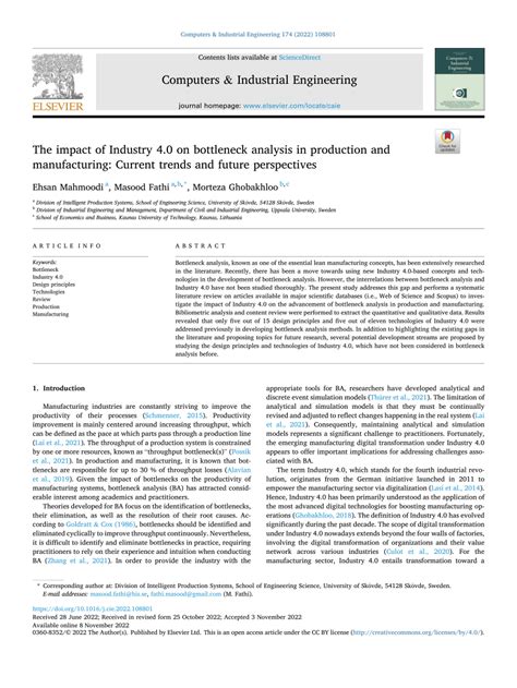 Pdf The Impact Of Industry 4 0 On Bottleneck Analysis In Production And Manufacturing Current