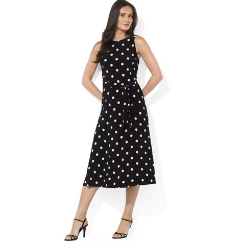 Lauren By Ralph Lauren Sleeveless A Line Polka Dot Dress In Black Lyst