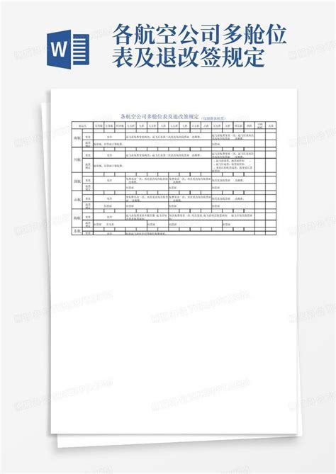 各航空公司多舱位表及退改签规定word模板下载编号qrkzvwxw熊猫办公