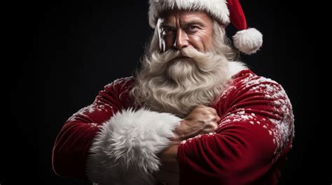 Retrato De Natal De Atleta Forte Sexy Musculoso Em Fantasia De Papai