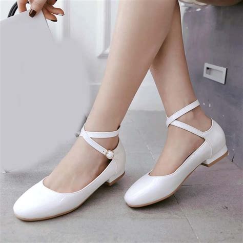 Womens Flats Patent Leather Ballet Pumps Ankle Strap Ballerina Shoes