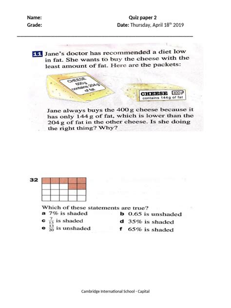 Math Grade 7 Quiz 6 Pdf