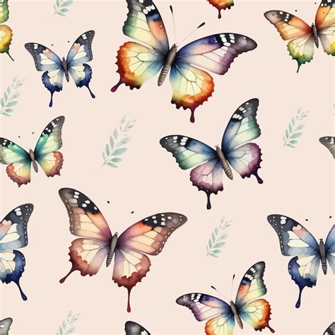 Um Padrão Perfeito Com Borboletas Coloridas Em Aquarela Em Um Fundo