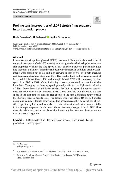 Probing Tensile Properties Of Lldpe Stretch Films Prepared In Cast
