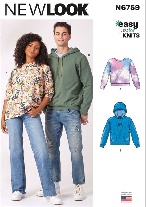 New Look Sewing Pattern 6759 Misses And Mens Sweatshirts Knitwit