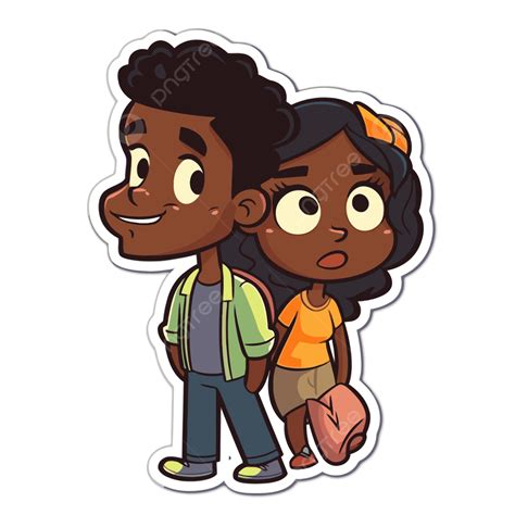이야기 시간 스티커 벡터 행복한 커플 행복한 검은색 아이 클립 아트 고립 된 만화 흑인 부부와 스티커 디자인 상표 Png 일러스트 및 벡터 에 대한 무료 다운로드