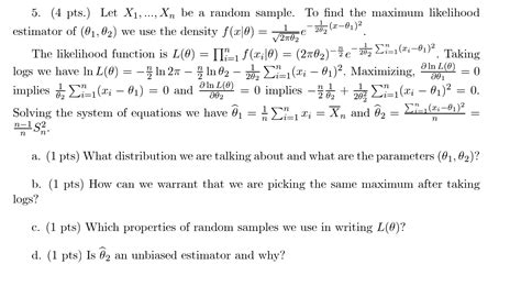 solved 5 4 pts let x1 … xn be a random sample to find
