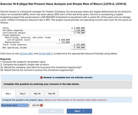 Solved Exercise Algo Net Present Value Analysis And Chegg Com