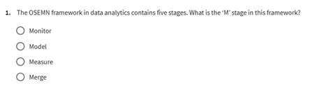 Solved The Osemn Framework In Data Analytics Contains Five Stages