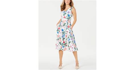 Calvin Klein Synthetic V Neck Floral Dress W Tie Belt Save 13 Lyst