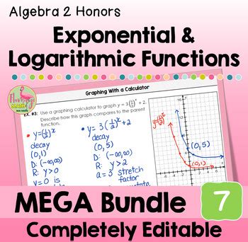 Exponential And Logarithmic Functions MEGA Bundle Algebra Unit