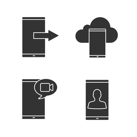 Phone Communication Glyph Icons Set Data Transfer Smartphone Cloud