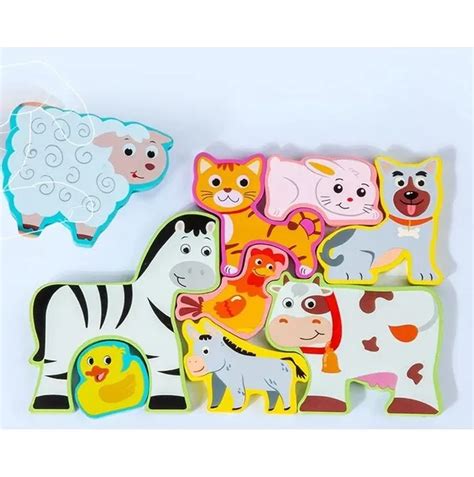 Klocki i Układanki Puzzle Drewniana Układanka Farma Zoo Zwierzęta