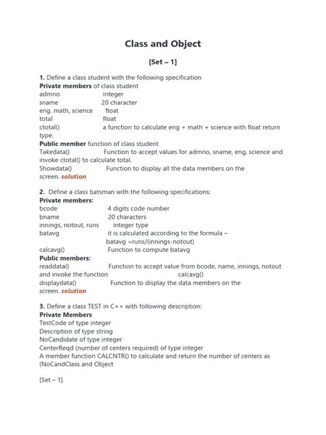 Class And Object Assignment Pdf Data Type Function Mathematics