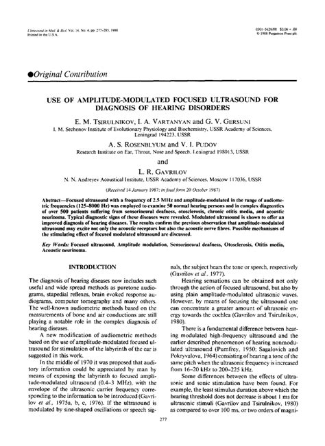 Pdf Use Of Amplitude Modulated Focused Ultrasound For Diagnosis Of