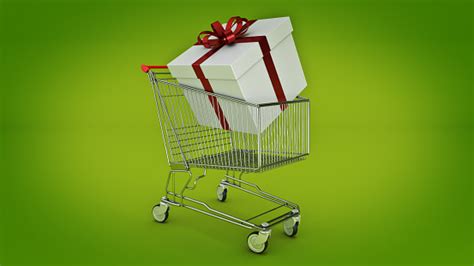 쇼핑 카트 및 선물 상자입니다 선물 상자 개념입니다 3 차원 렌더링 가격에 대한 스톡 사진 및 기타 이미지 가격 가득 찬