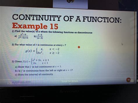 Solved CONTINUITY OF A FUNCTION Example 15 1 Find The Chegg Com